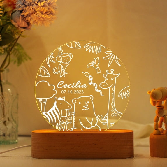 Forest Bear Animal Custom Table Light Acrylic Plaque Wooden Base Family ...