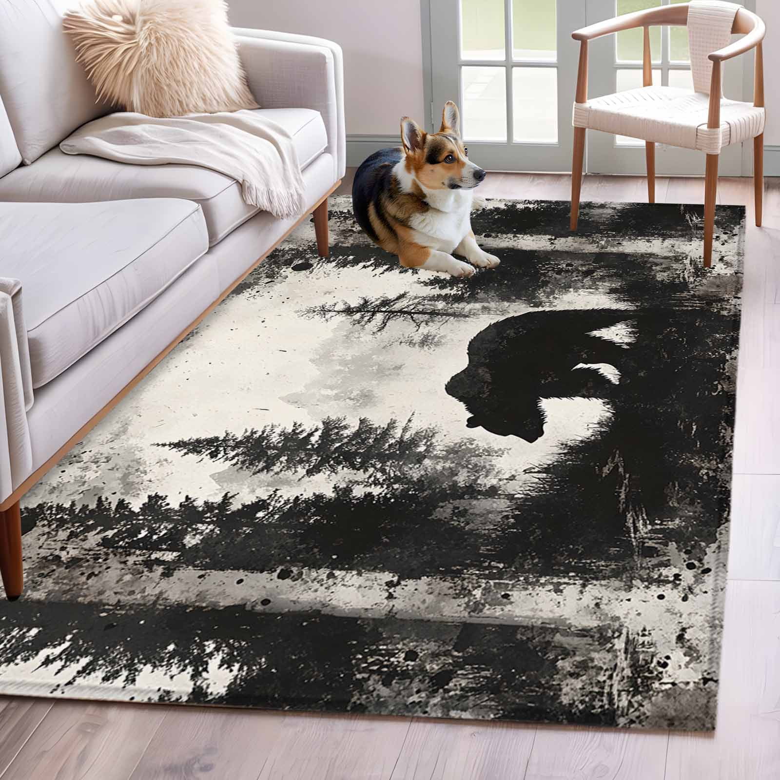 Forest Bear Area Rug 3x5 FT, Non Slip Entryway Bedside Carpet, Retro ...