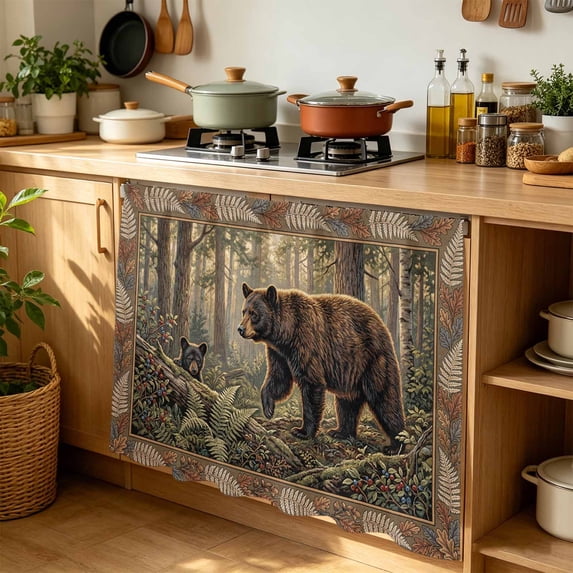 Forest Bear Cabinet Curtains for Kitchen 35"W x 35"L, Country Jungle ...