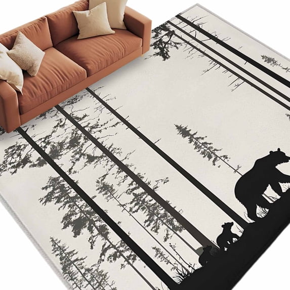 Forest Bear Family Large Area Rugs for Bedroom Living Room, Soft Non ...