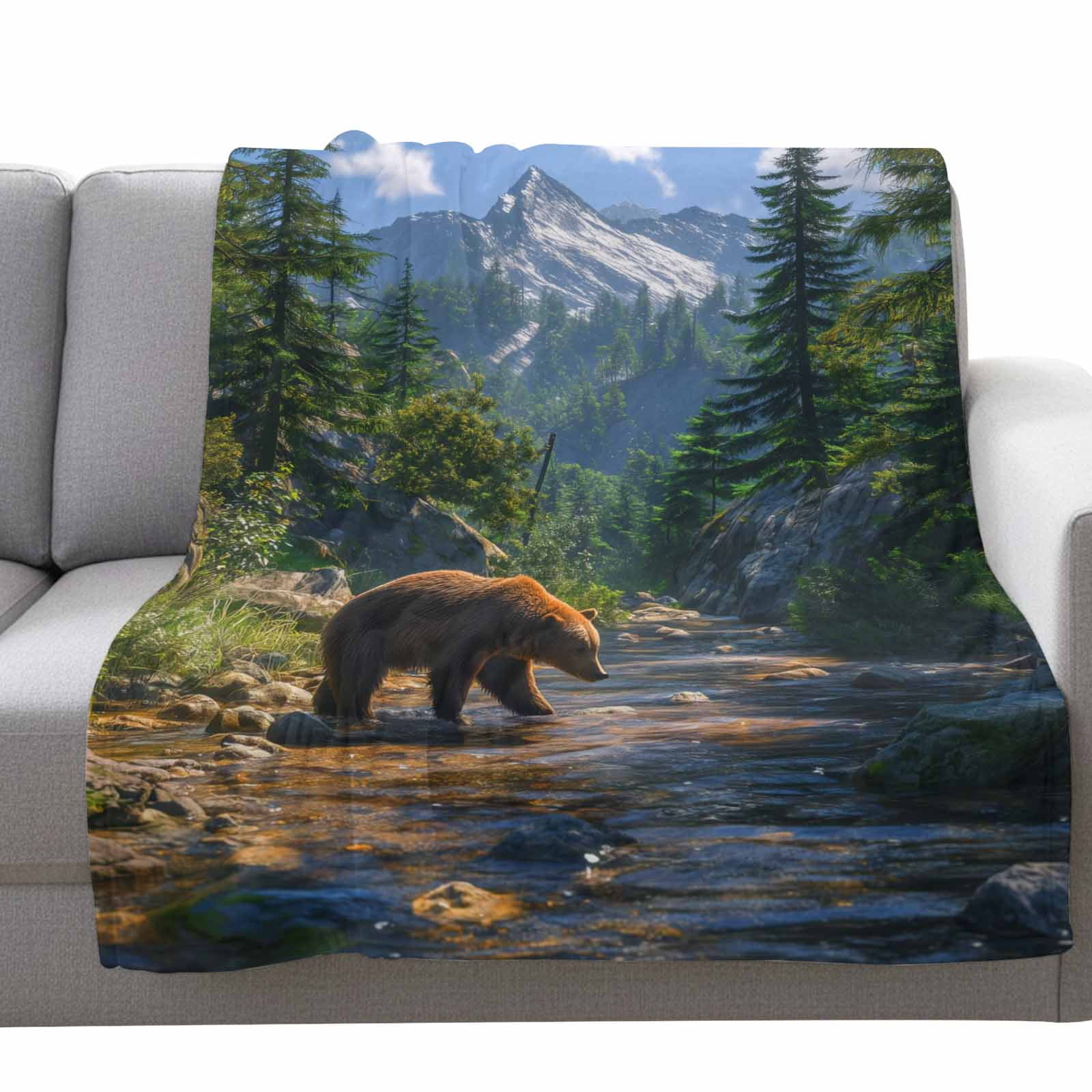 Forest Bear Fleece Throw Blanket Lightweight Vintage Bear by River ...