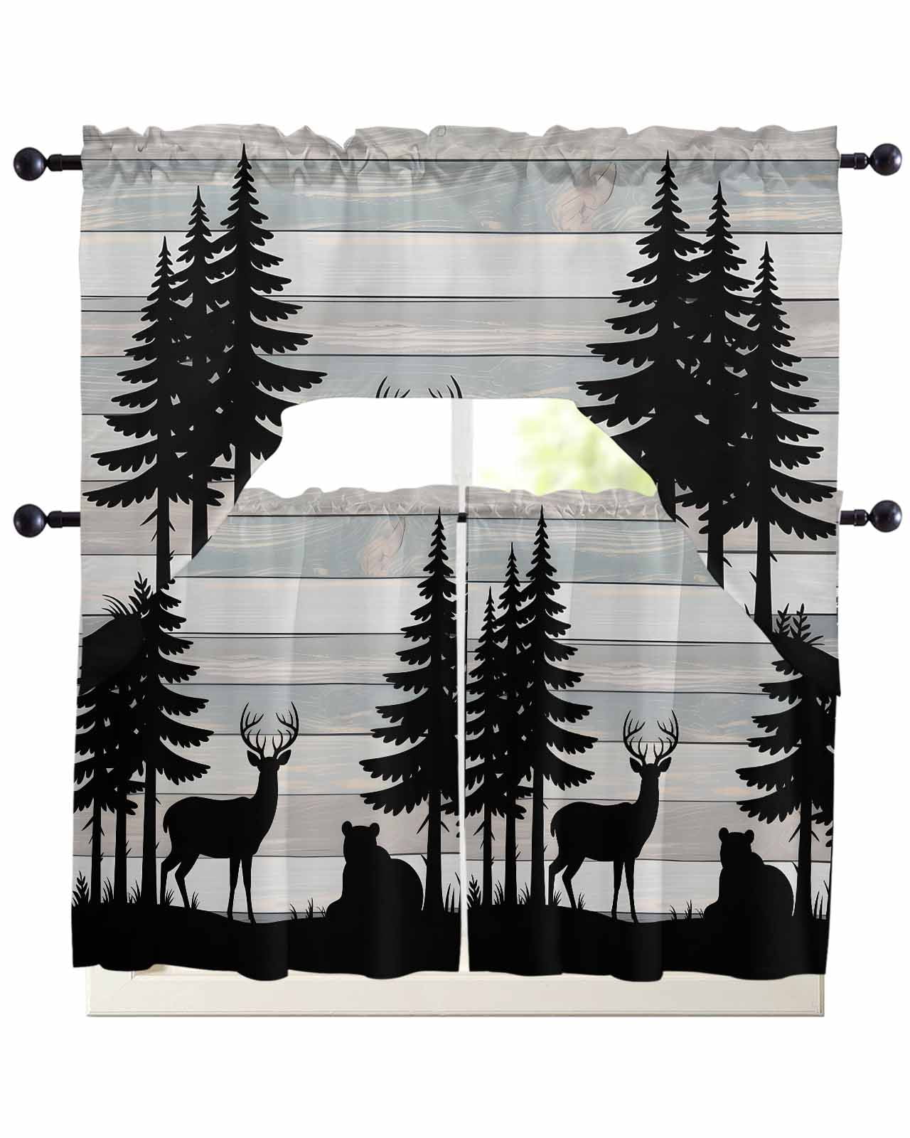 Forest Bear Kitchen Curtains Sets 36 Inch Length with Valance ...