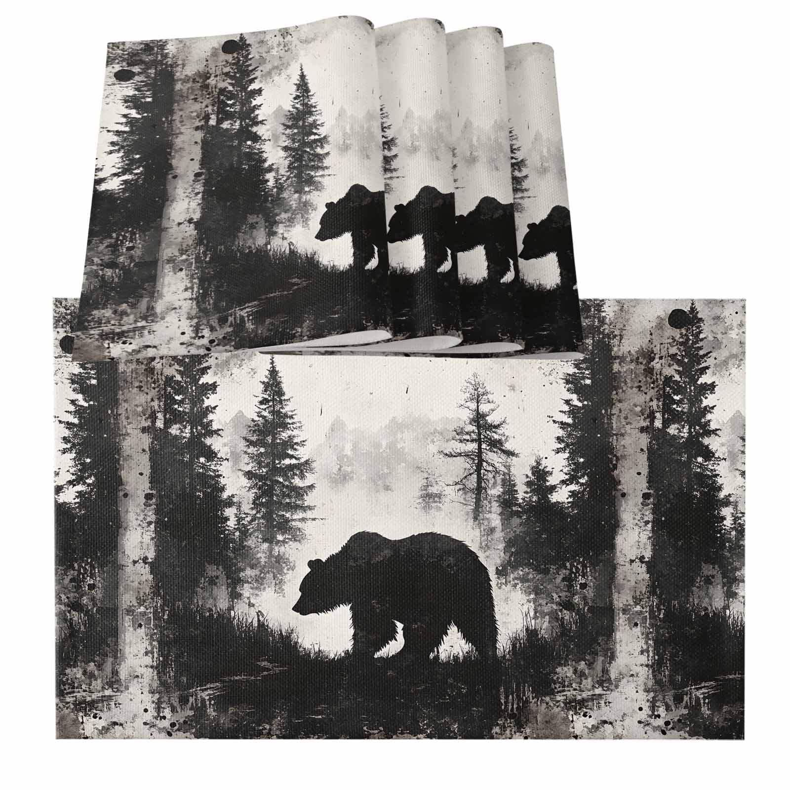 Forest Bear Placemats for Dinning Table Set of 4, Retro Modern Art ...