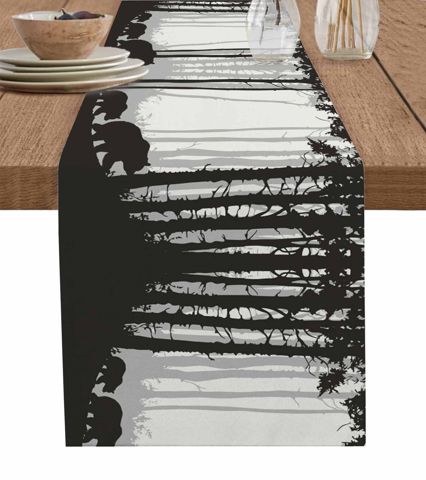Forest Bear Table Runner Black Grey Country Farmhouse Nature Tree ...