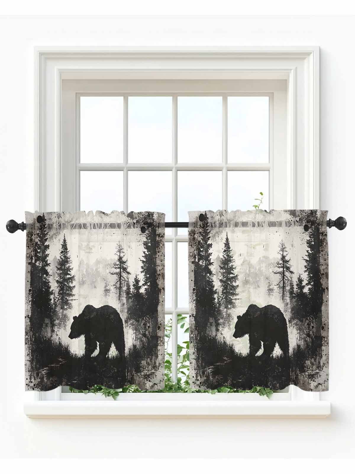 Forest Bear Tier Curtains 36 Inch Length,Sheer Curtains for Bedroom ...