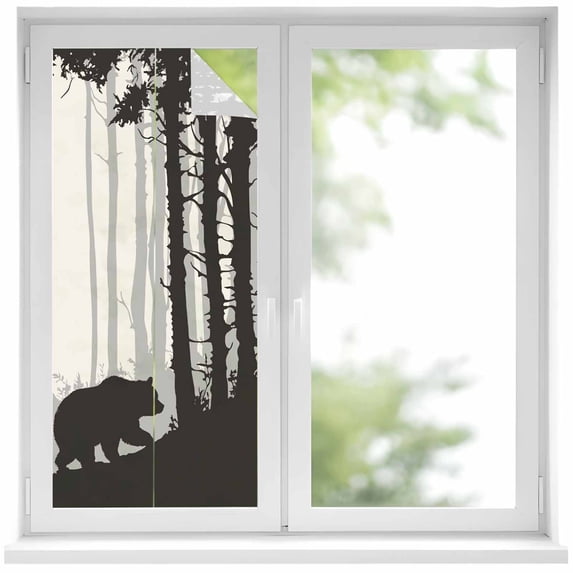 Forest Bear Window Privacy Film, Black Grey Country Farmhouse Nature ...