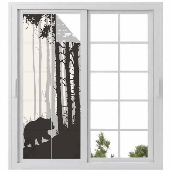 Forest Bear Window Privacy Film, Black Grey Country Farmhouse Nature ...