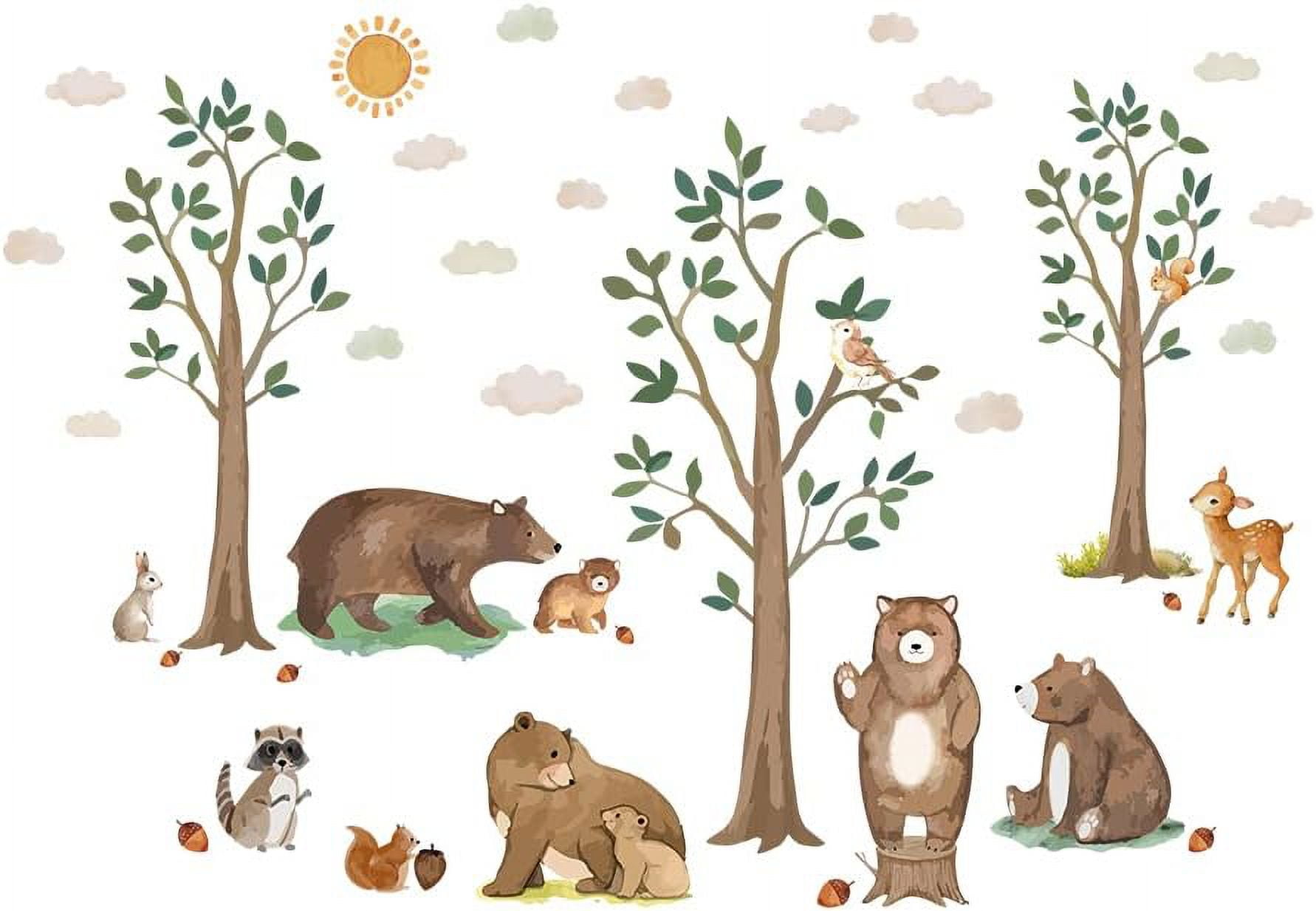 Forest Bear and Bear Cubs Wall Decor Sun Trees Clouds Removable Wall ...