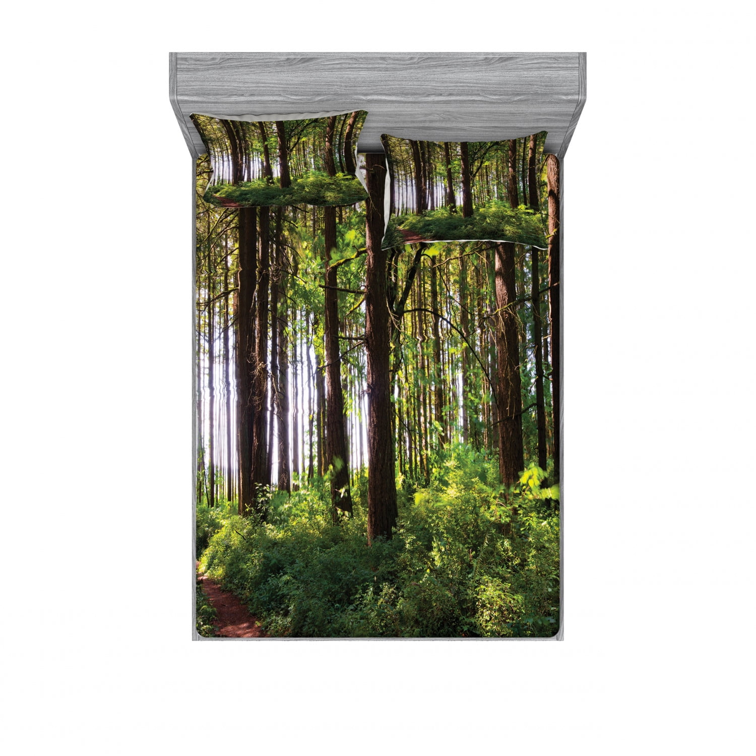 Forest Bedding Set with Sheet & Covers, Pathway in a Shady Forest of ...