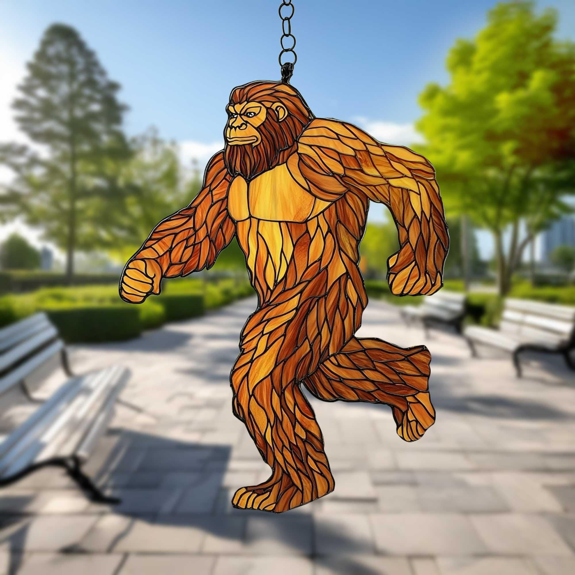 Forest Bigfoot Acrylic Suncatcher, Faux Stained Glass Cryptid Decor for ...