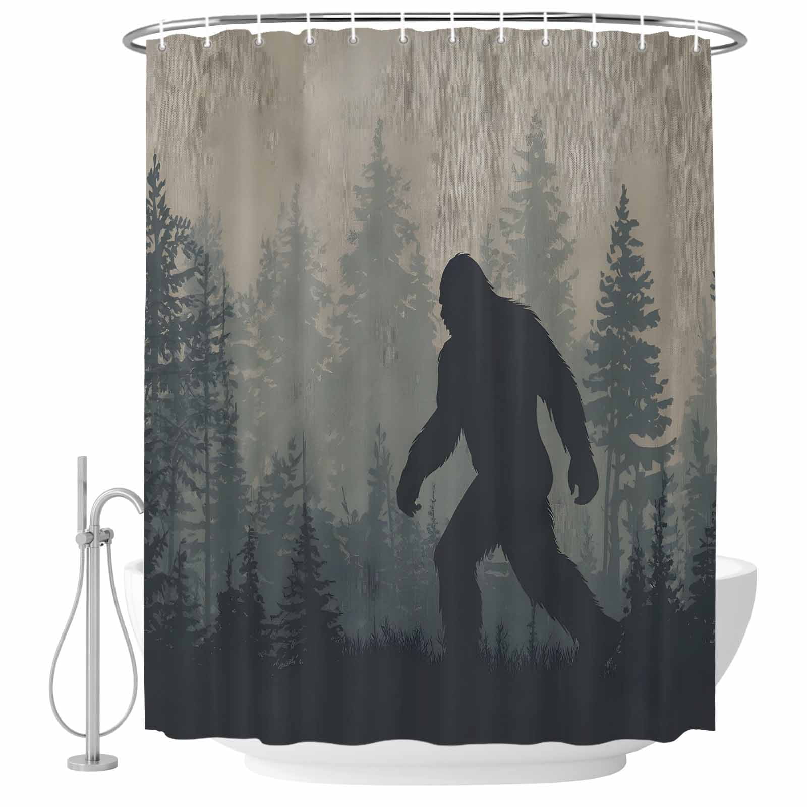 Forest Bigfoot Bathroom Shower Curtains with Hooks, Vintage Sasquatch ...
