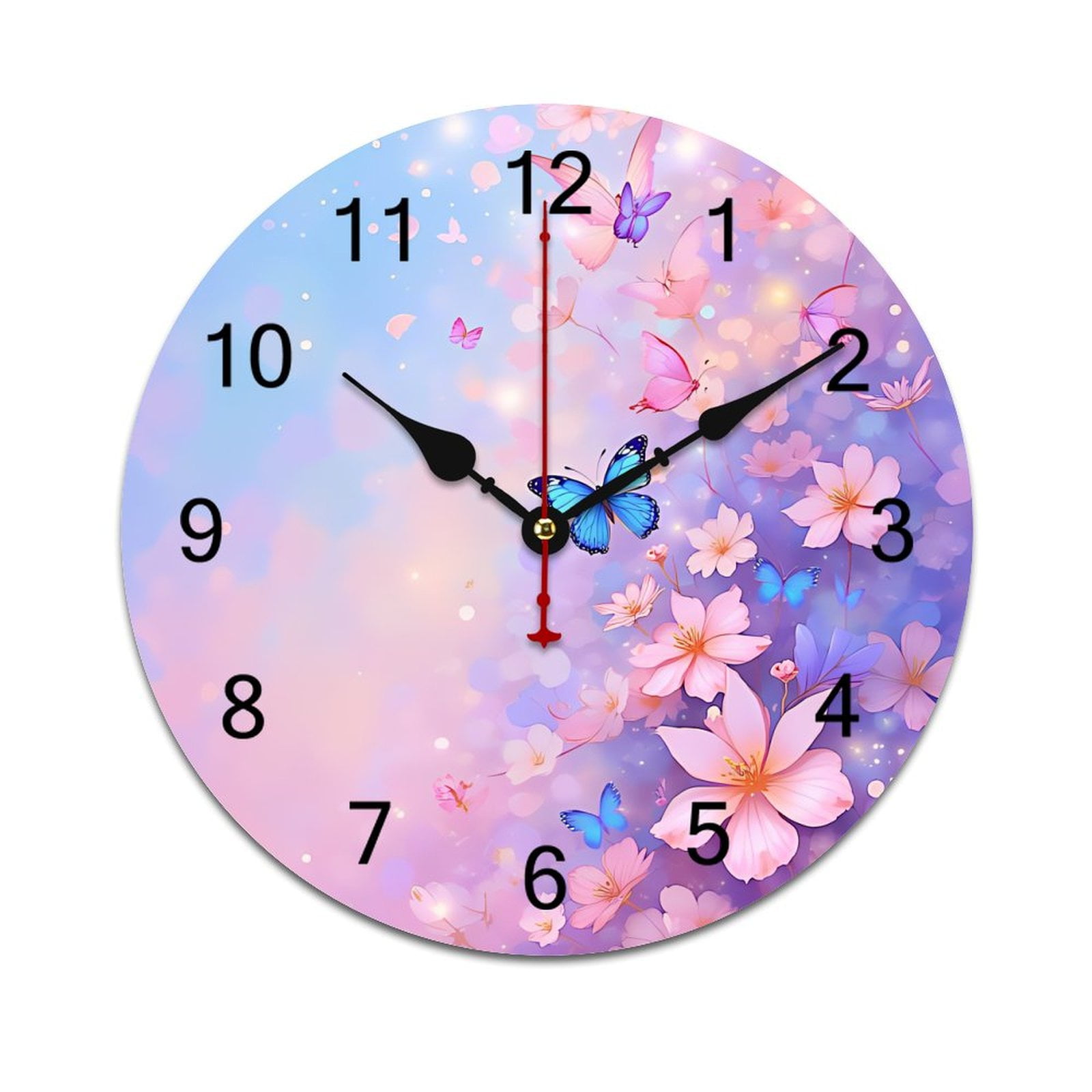 Forest Birds, And Flowers Printed Silent Wall Clock Round Kitchen Clock ...