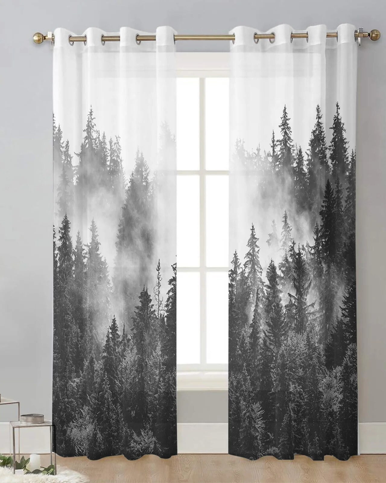 Forest Black And White Summer Simplicity Tulle Curtain Living Room ...