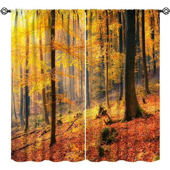 Forest Blackout Curtains Fall Yellow Leaves Trees Woodland Nature ...