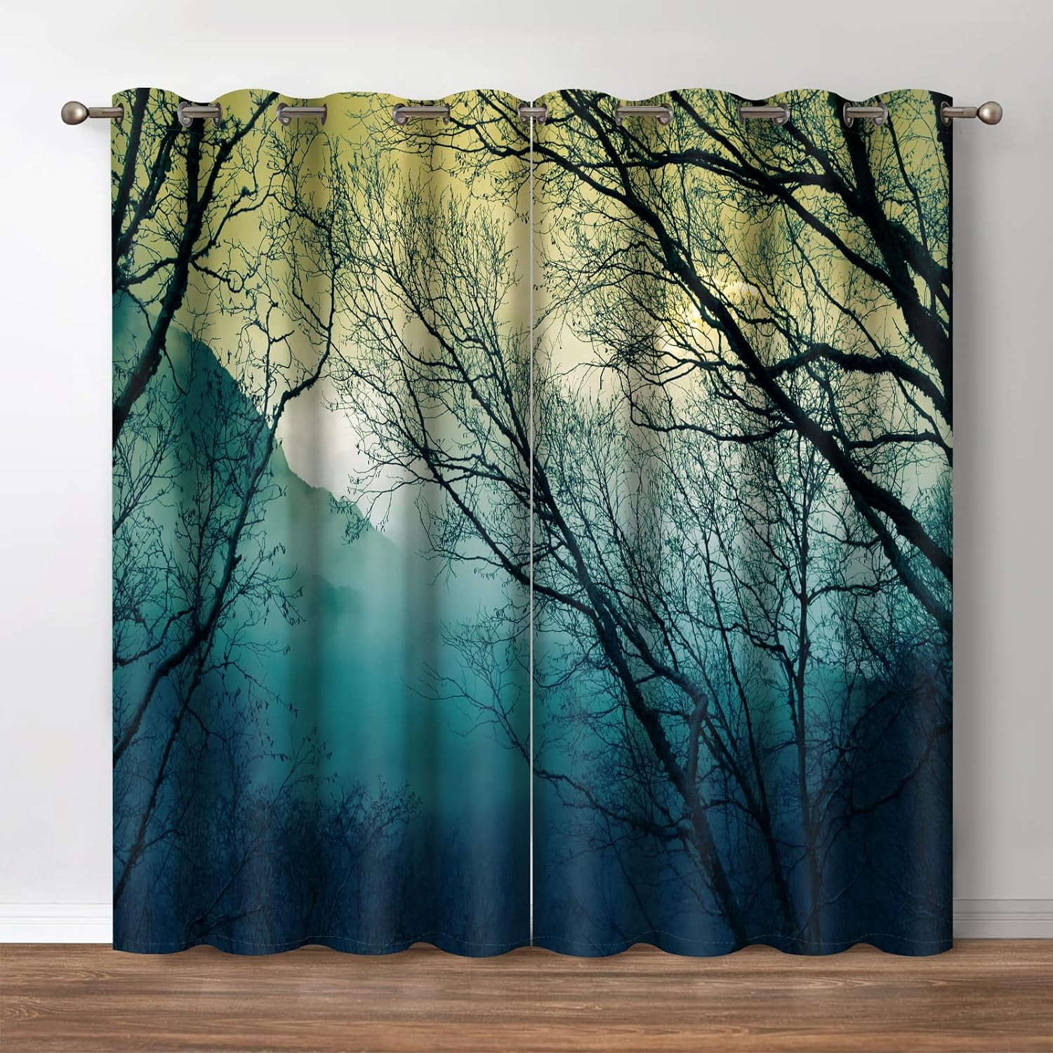 Forest Blackout Curtains - Foggy Mountain Tree Woodsy Misty Cloudy Nature Landscape Print ...