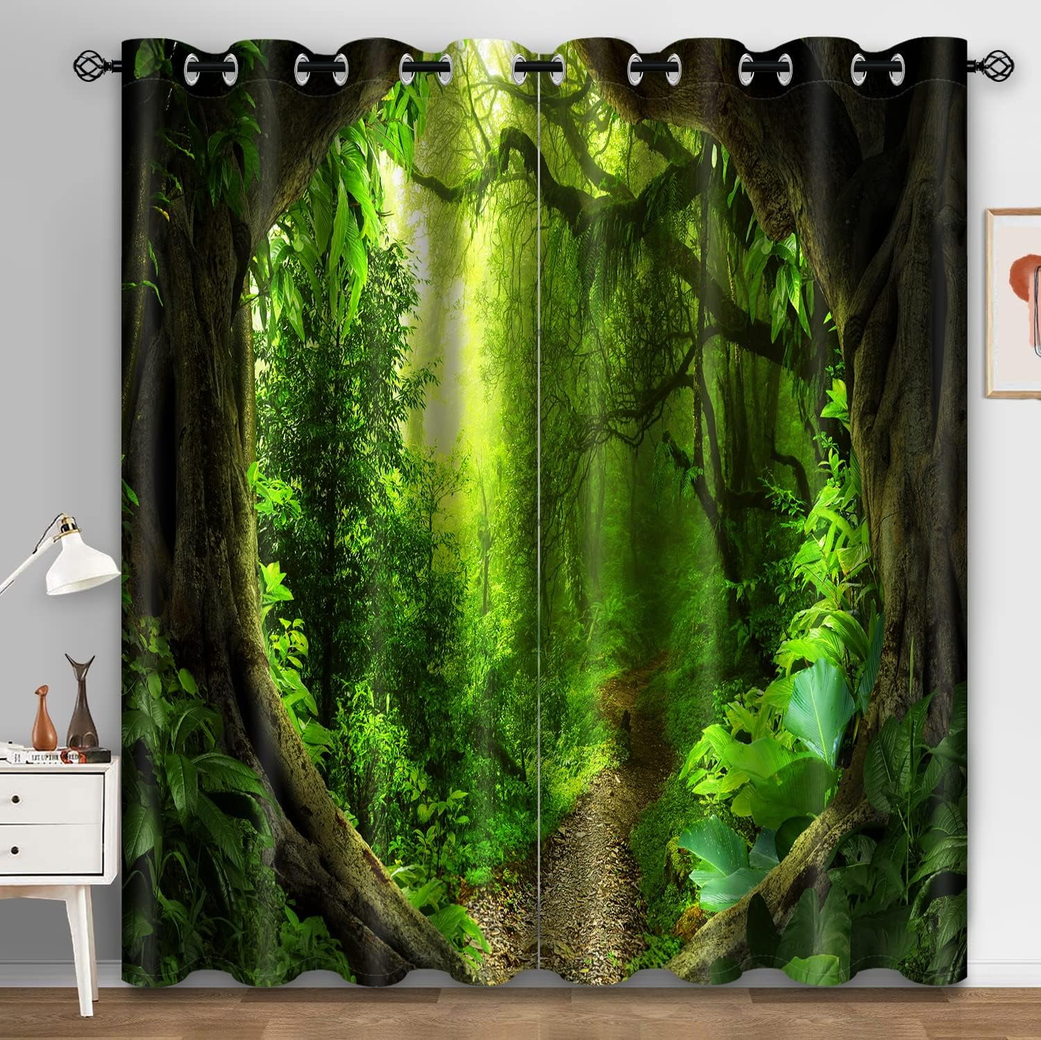 Forest Blackout Curtains Mystic Green Forest Nature Scenery Decor for Bedroom Living Room Window ...