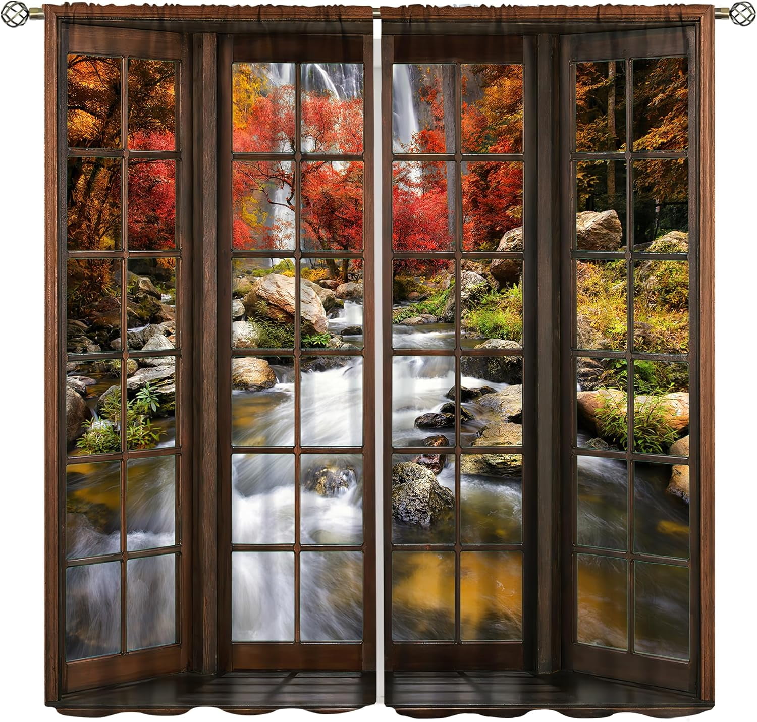 Forest Blackout Curtains, Windows Outside 3D Waterfall Forest Natural ...