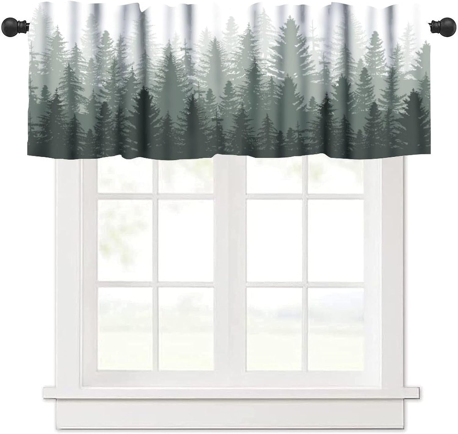 Forest Blackout Valance Curtains, Green Watercolor Forest Tree ...
