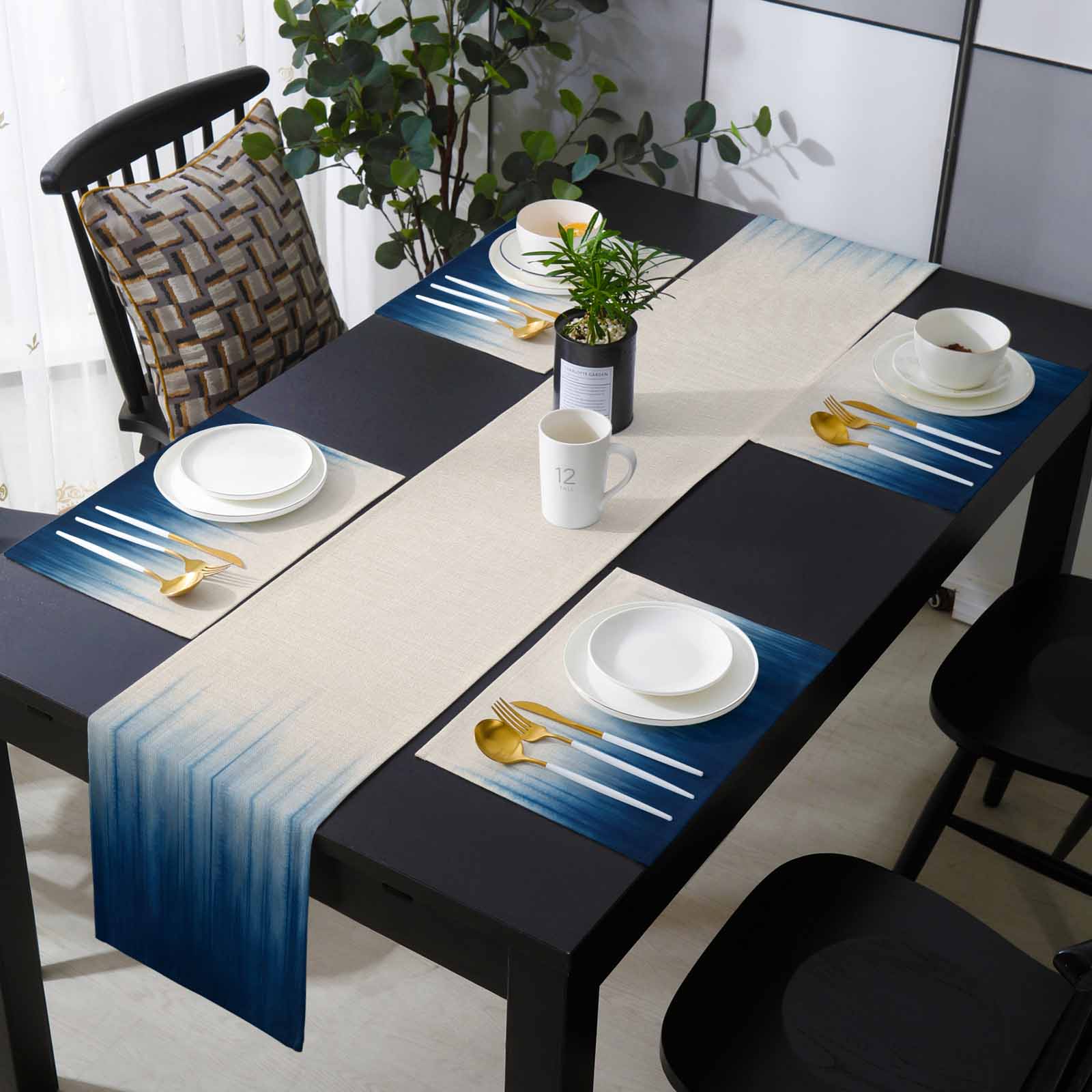 Forest Blue Placemats Set of 6 with 70 Inches Long Table Runners ...