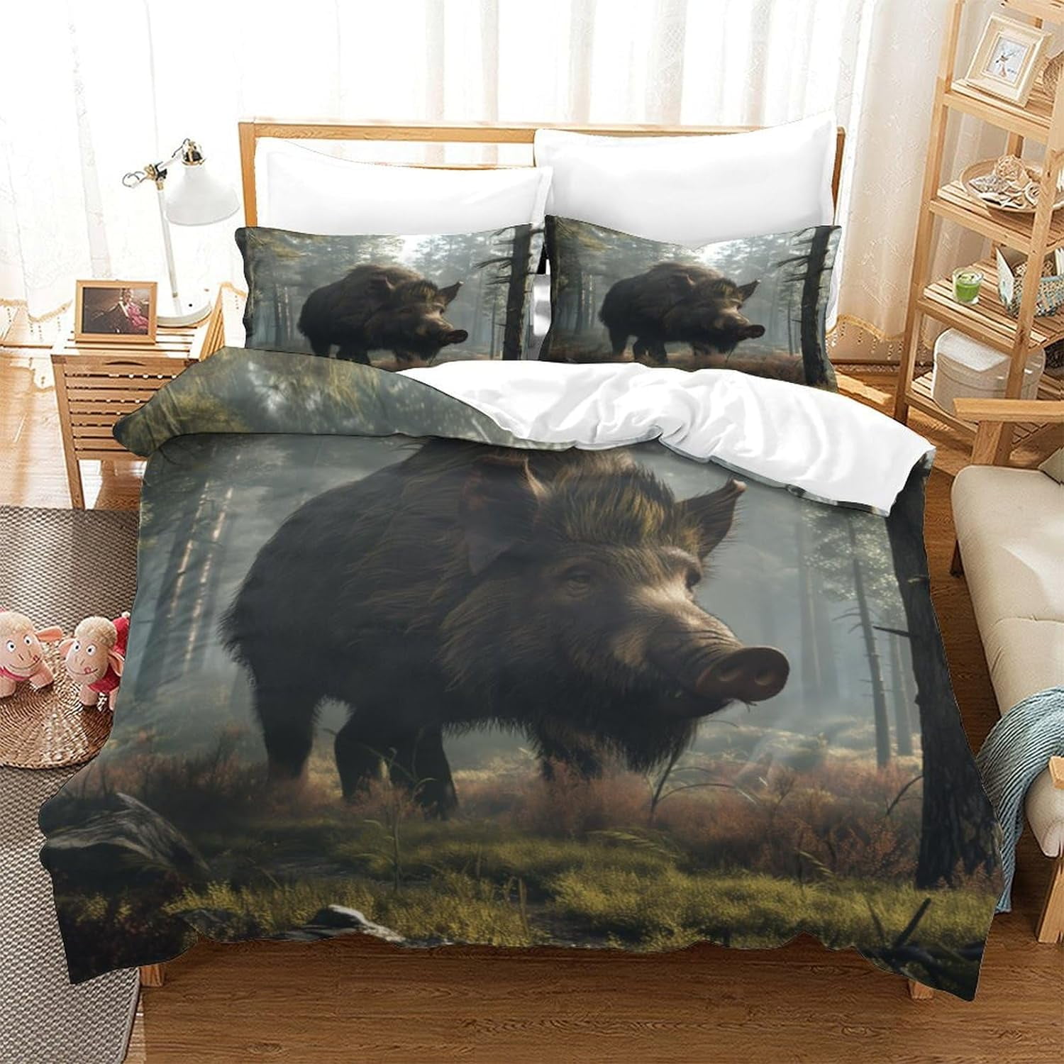 Forest Boar Quilt Cover 3D Printed Wild Animals Duvet Cover Comforter ...