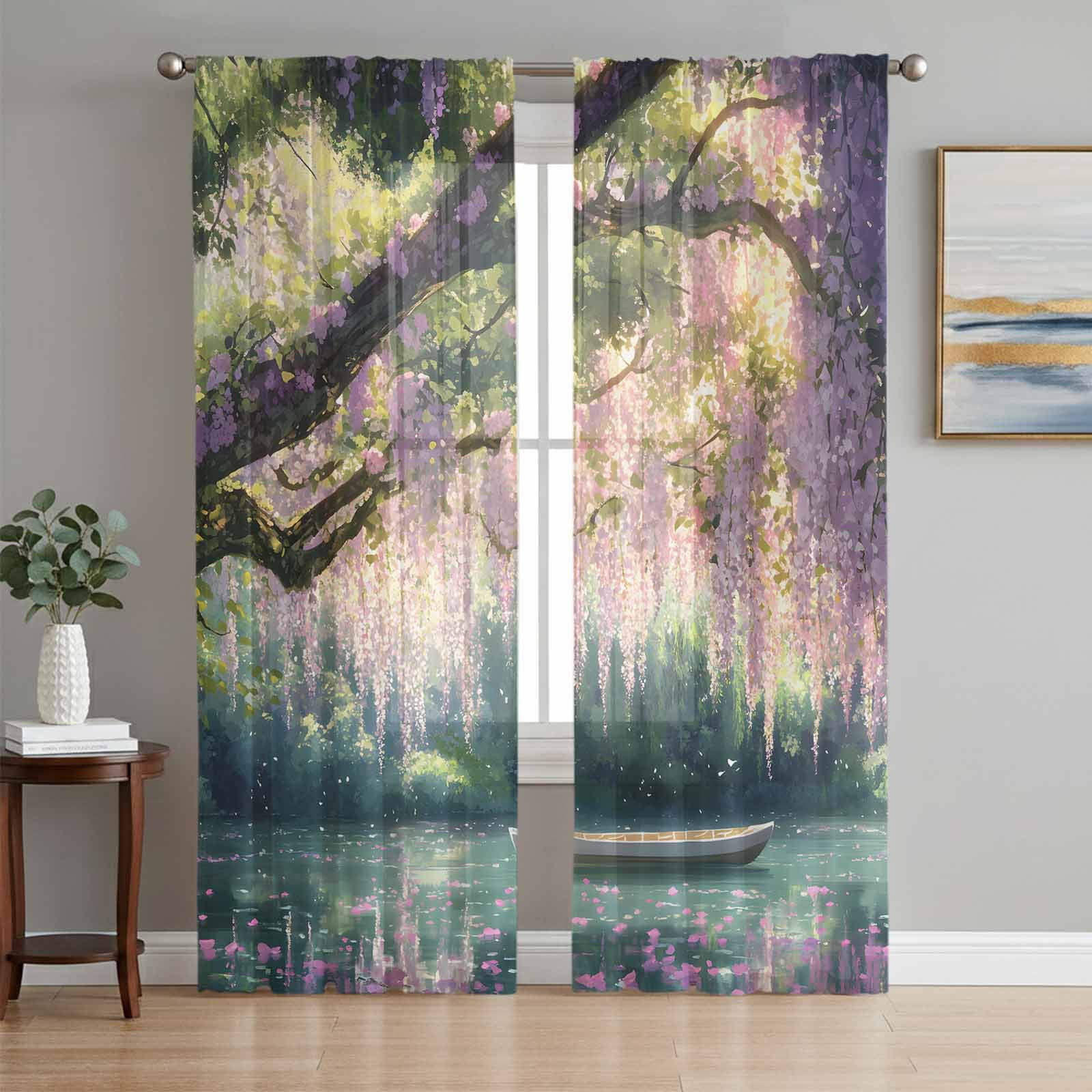Forest Boat Sheer Curtains 96 Inch Length 2 Panels Set, Green Tree ...