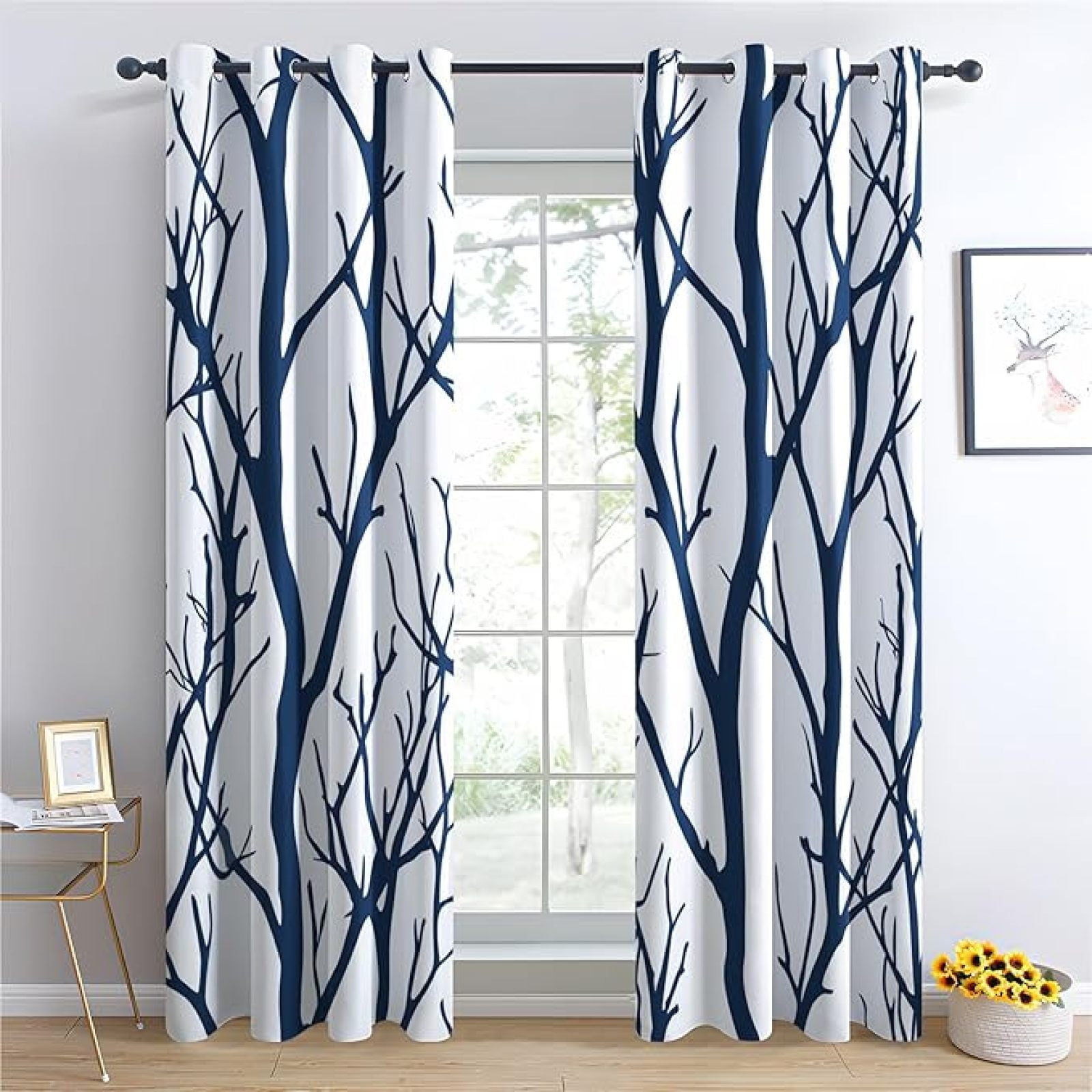 Forest Branch Curtains For Bedroom, Birch Tree Blackout Curtains Set ...