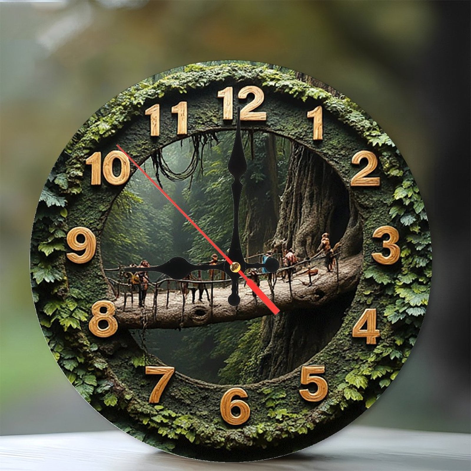 Forest Bridge Wooden Wall Clock Unique Design 10-Inch Silent Wooden ...