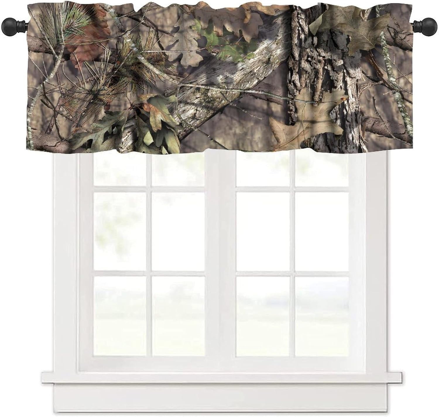 Forest Camo Valance Curtains, Camouflage Conifer Oak Branches Leaves ...