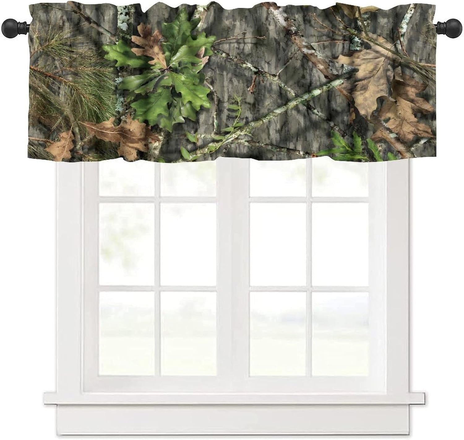 Forest Camo Valance Curtains, Camouflage Conifer Oak Branches Leaves ...