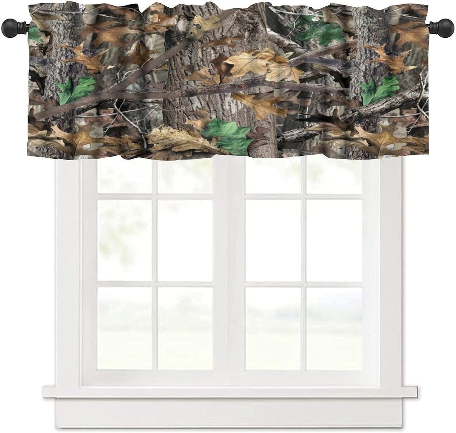 Forest Camo Valance Curtains, Camouflage Conifer Oak Branches Leaves ...