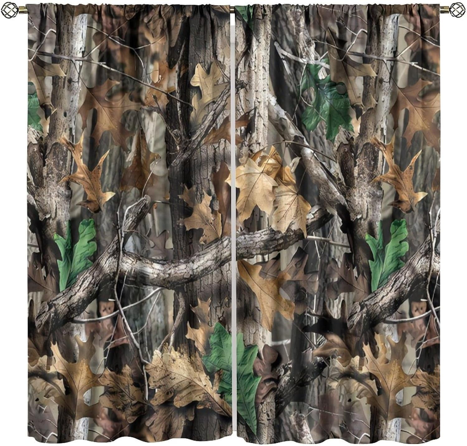 Forest Camouflage Curtains Camo Oak Branches Leaves Mossy Hunting Lodge ...