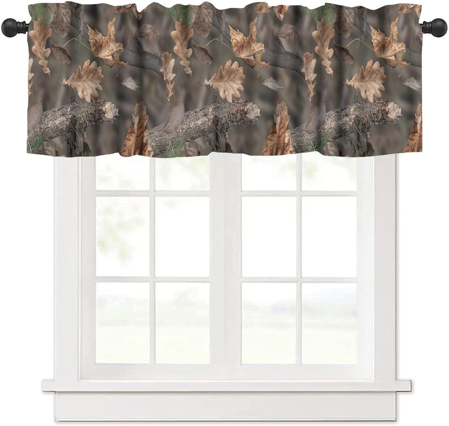 Forest Camouflage Kitchen Valance Curtain, Camo Oak Branches Leaves ...