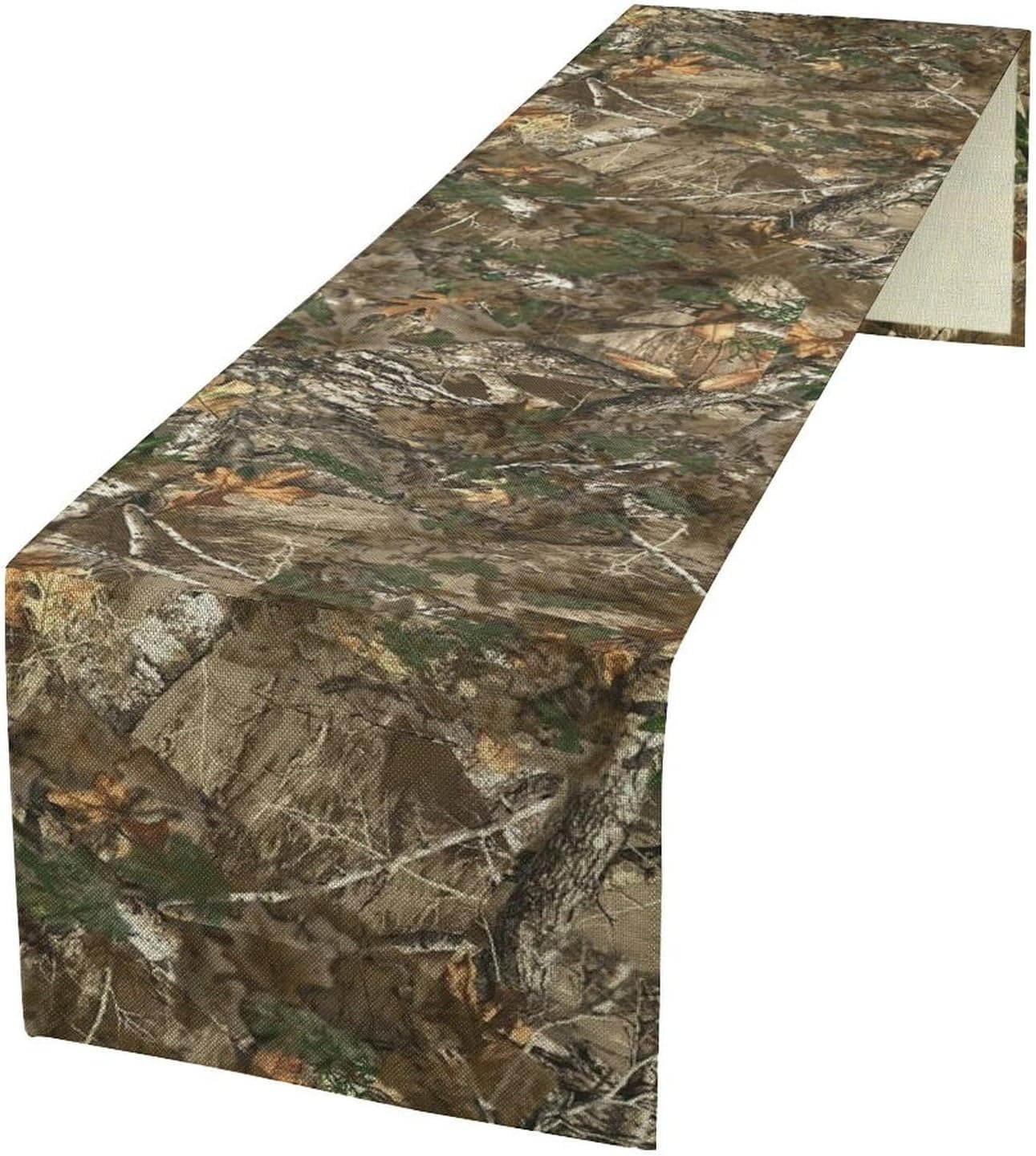 Forest Camouflage Table Runner, Camo Conifer Oak Branches Leaves ...