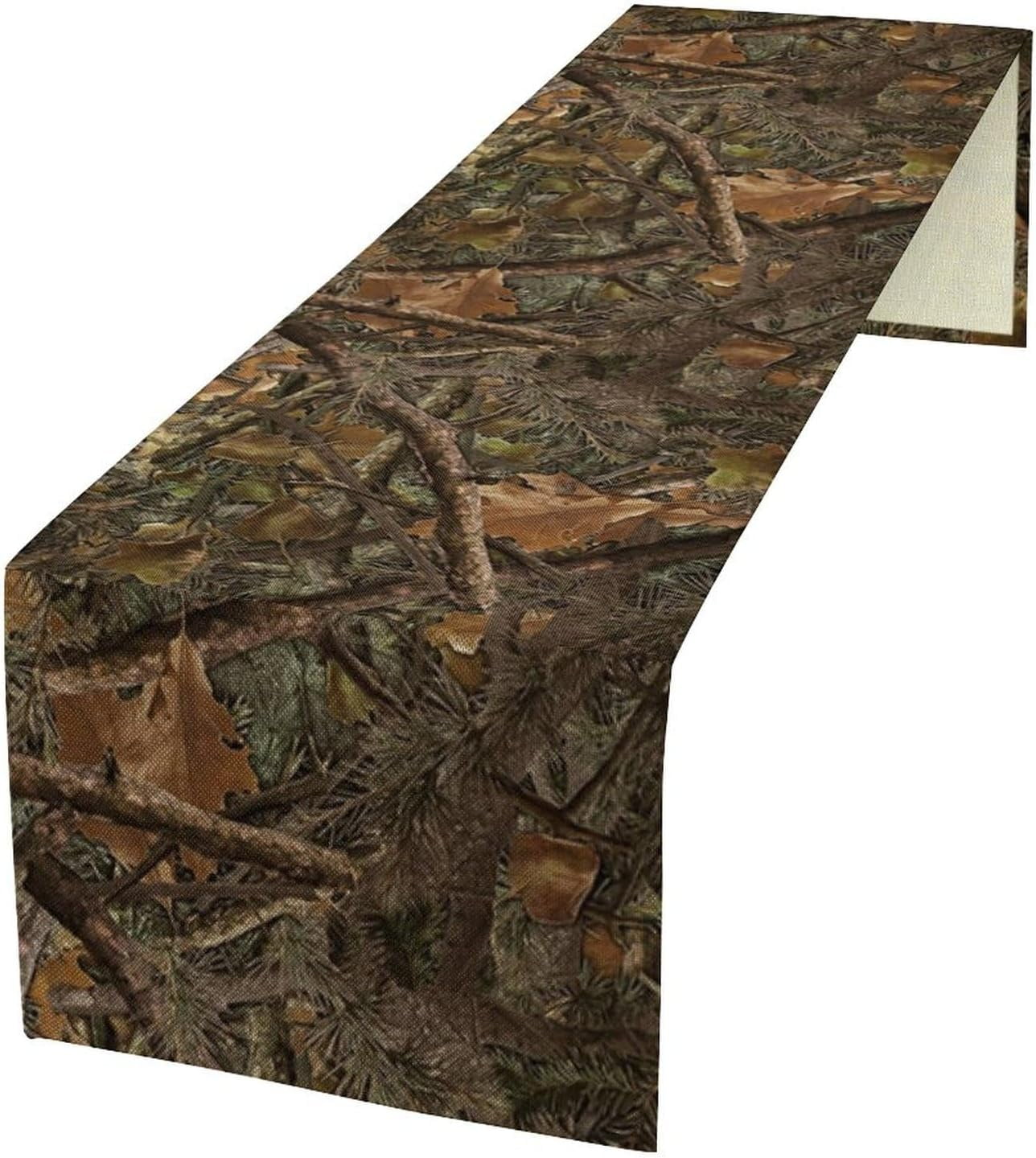 Forest Camouflage Table Runner, Forest Camo Conifer Oak Branches Leaves ...