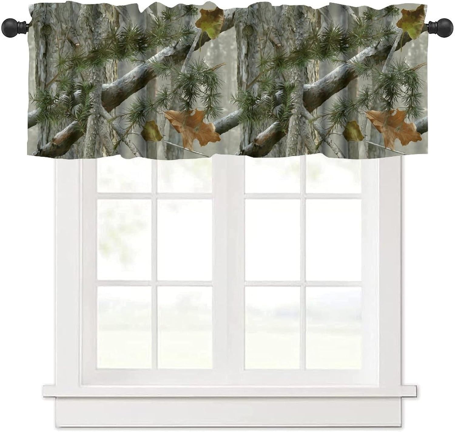 Forest Camouflage Valance Curtain, Camo Conifer Oak Branches Leaves ...