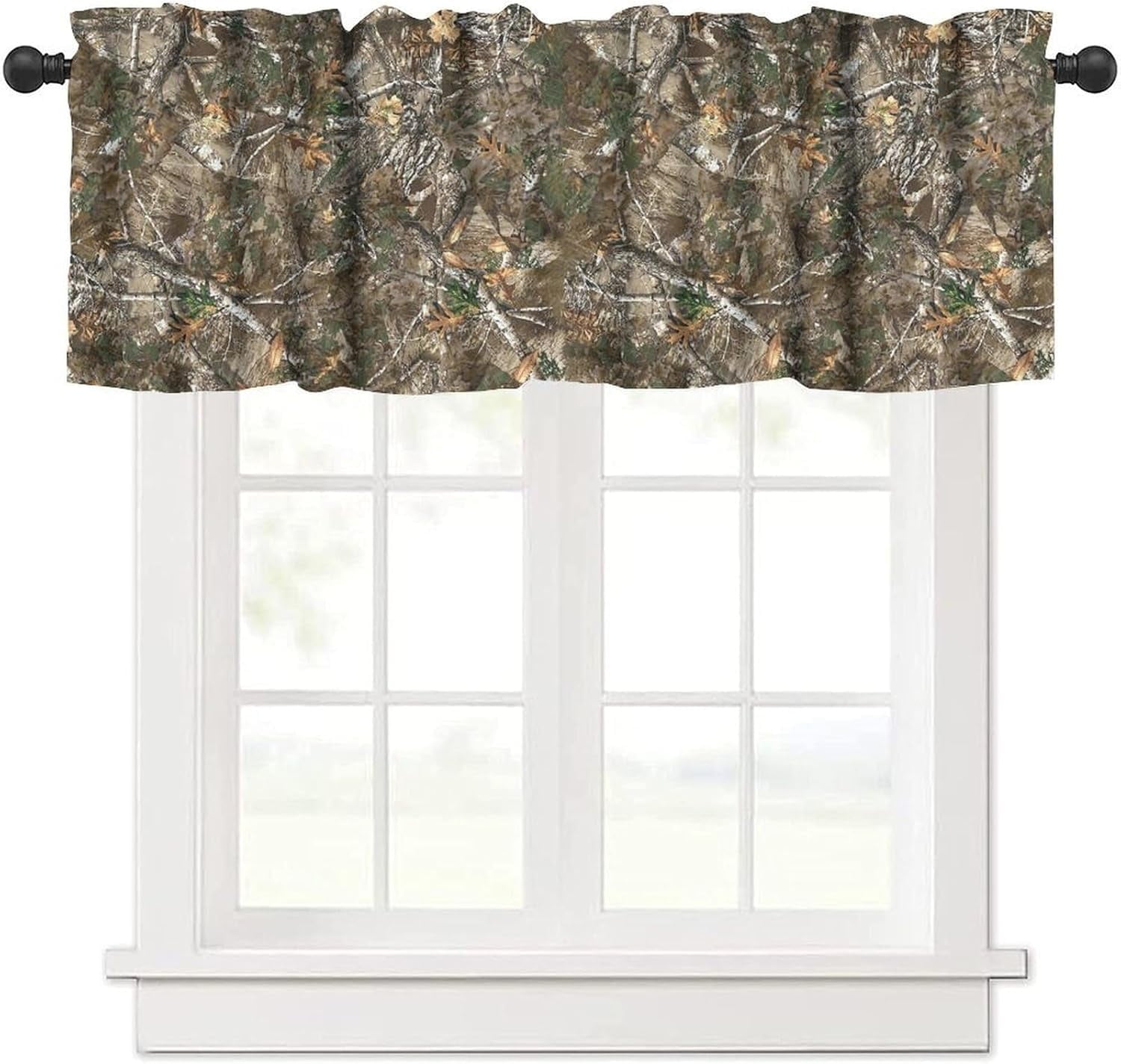 Forest Camouflage Valance Curtain, Camo Conifer Oak Branches Leaves ...