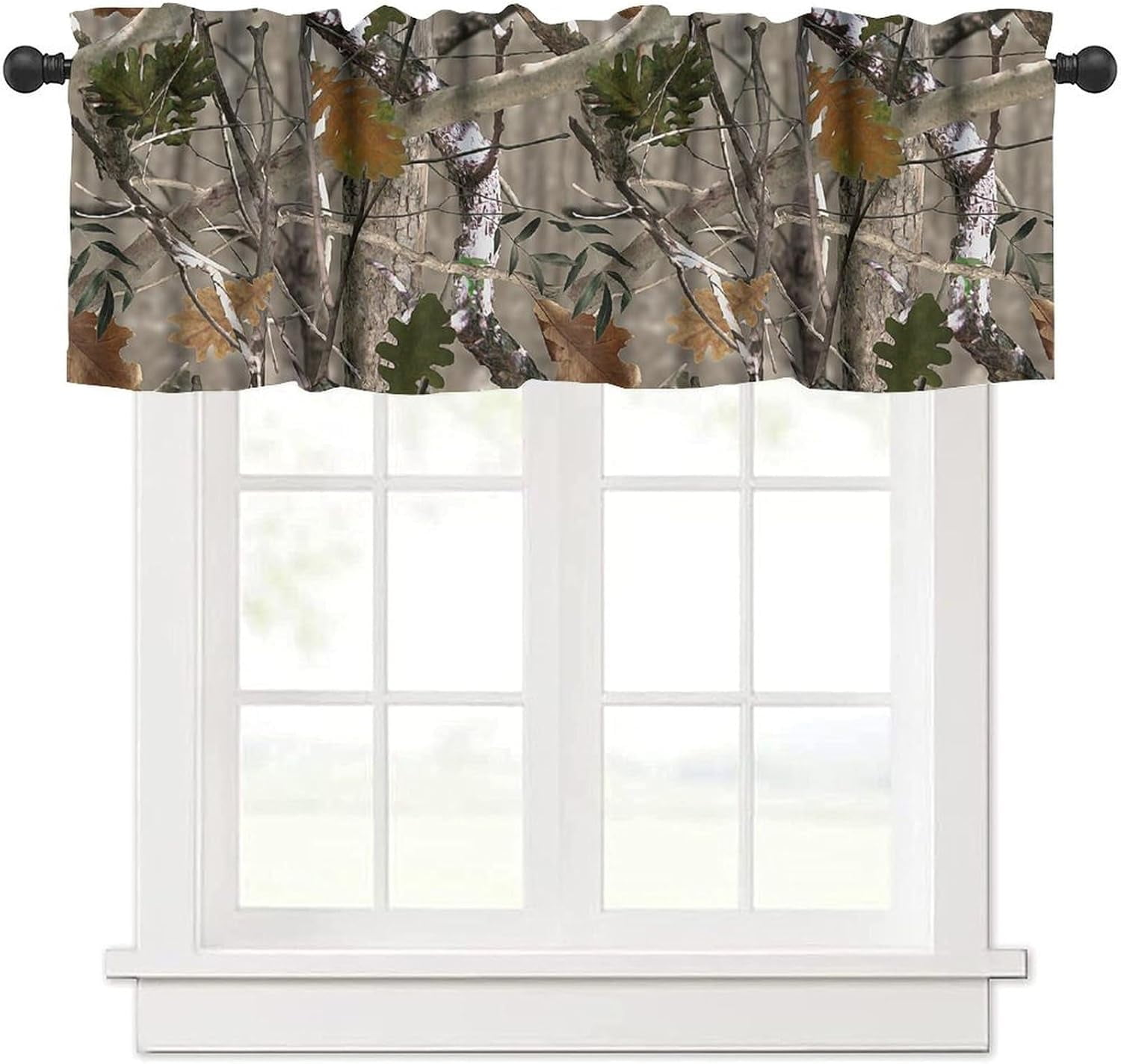 Forest Camouflage Window Valance Curtain, Camo Leaves Conifer Branches ...