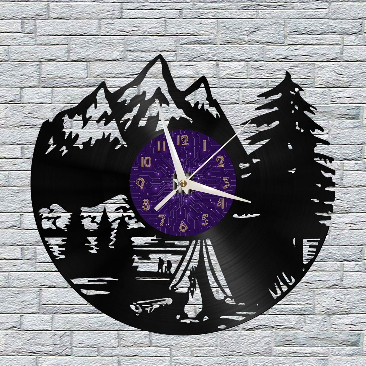Forest Camping Decoration Vinyl Wall Clock, Vinyl Record Clock Wall Art ...