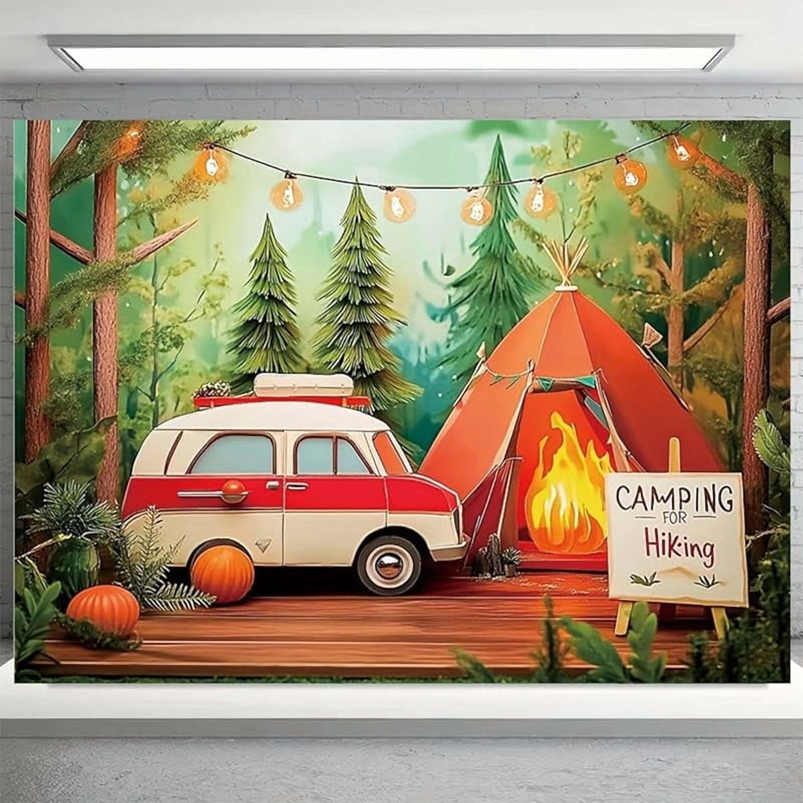 Forest Camping Picnic Backdrop Banner Forest Scene Camping Backdrop ...