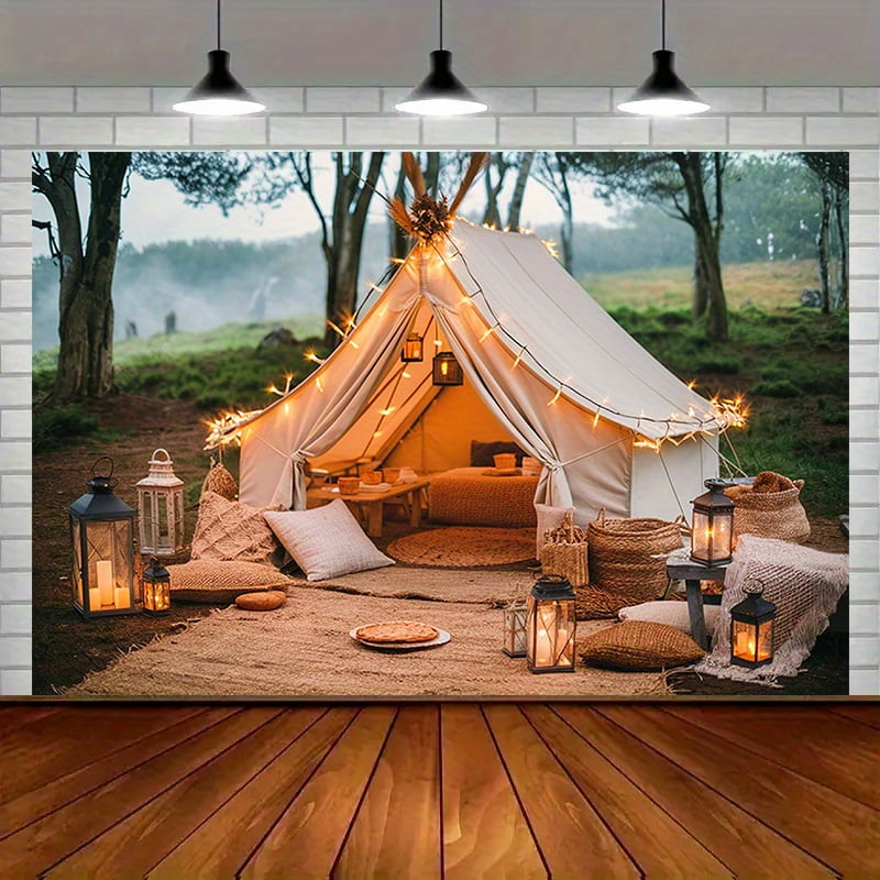 Forest Camping Scene Backdrop Forest Scene Camper Tent Theme Party Decorations Photo Shoot ...