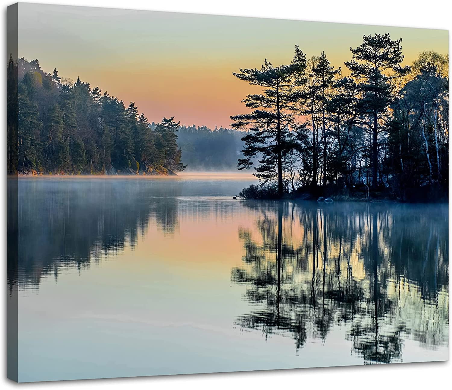 Forest Canvas Wall Art Print Green Forest with Lake Reflection Nature ...