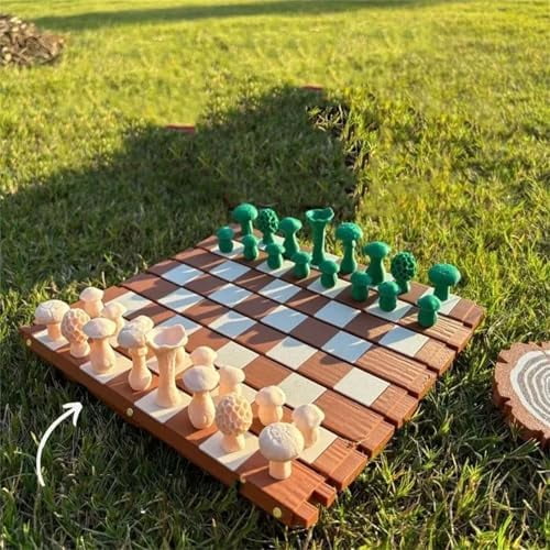 Forest Chess Set, Wooden chess board, mushroom chess pieces, nature ...