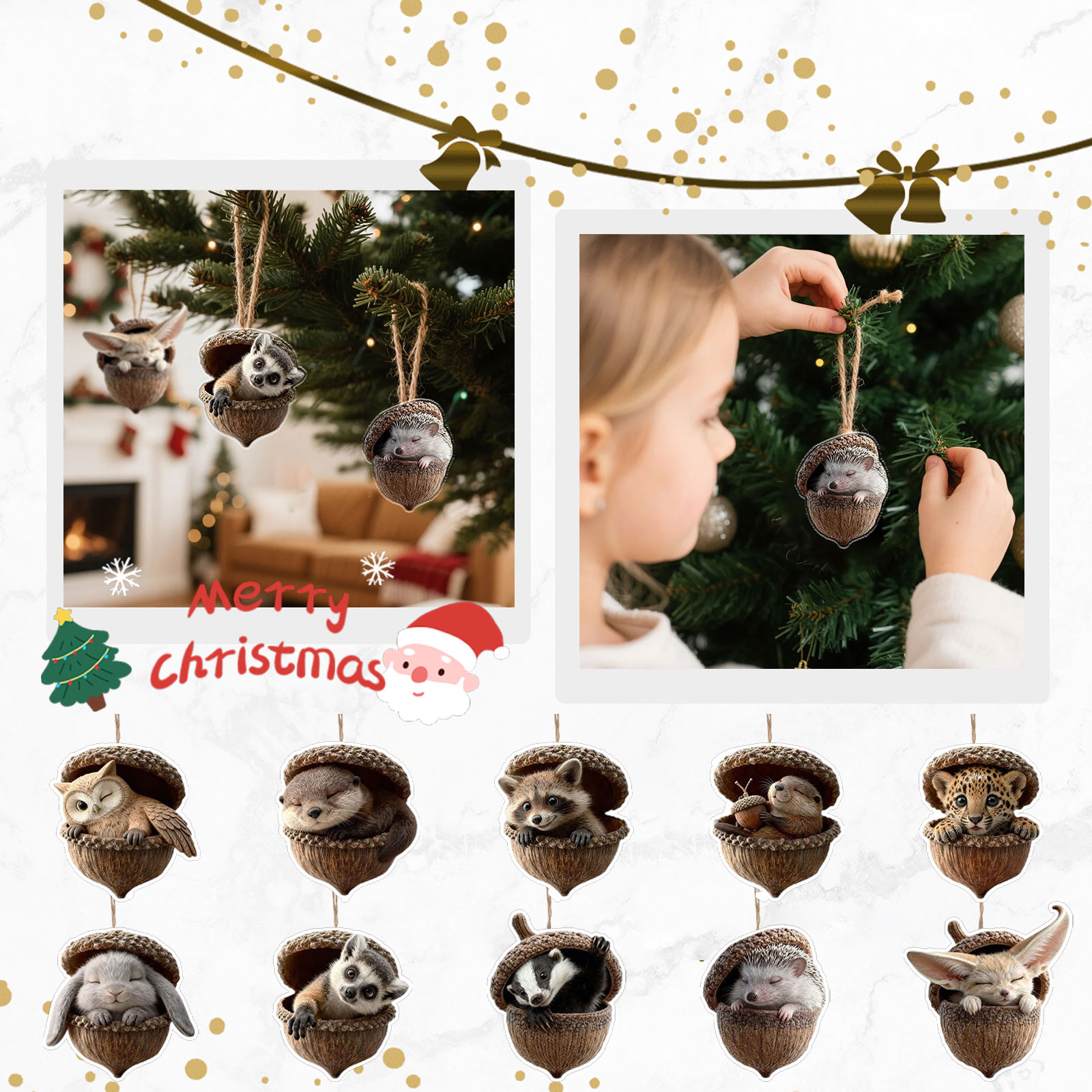 Forest Christmas Tree Ornaments, Cute 2D Sloth Christmas Hanging ...