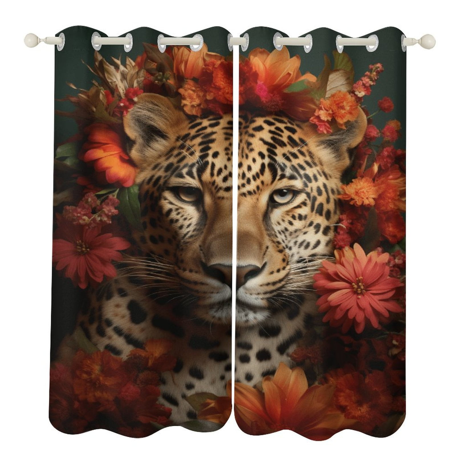 Forest Colored Leopard Flower Leaves 2 Panels 3D Printing Pattern ...