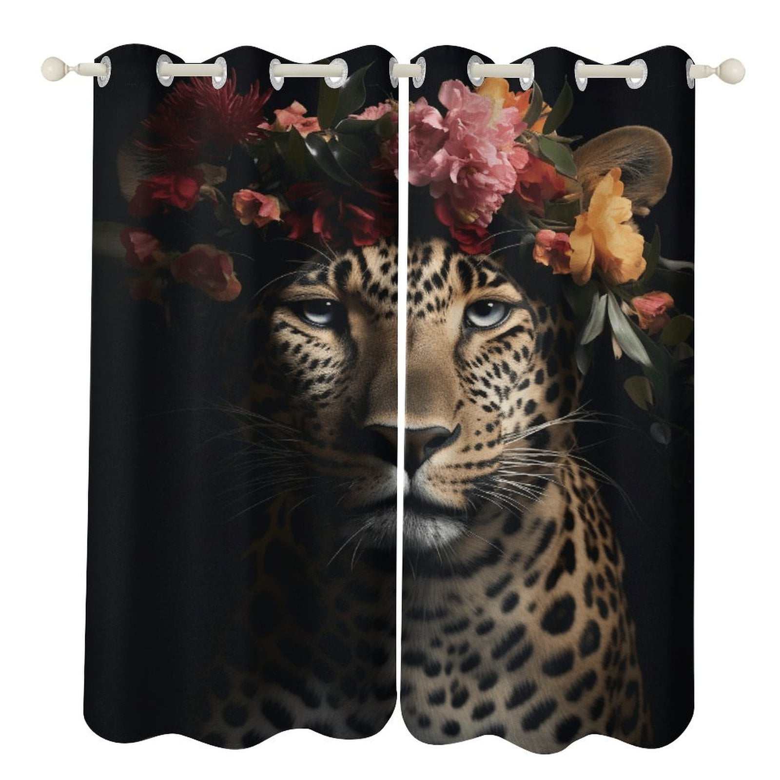 Forest Colored Leopard Flower Leaves 2 Panels 3D Printing Pattern ...