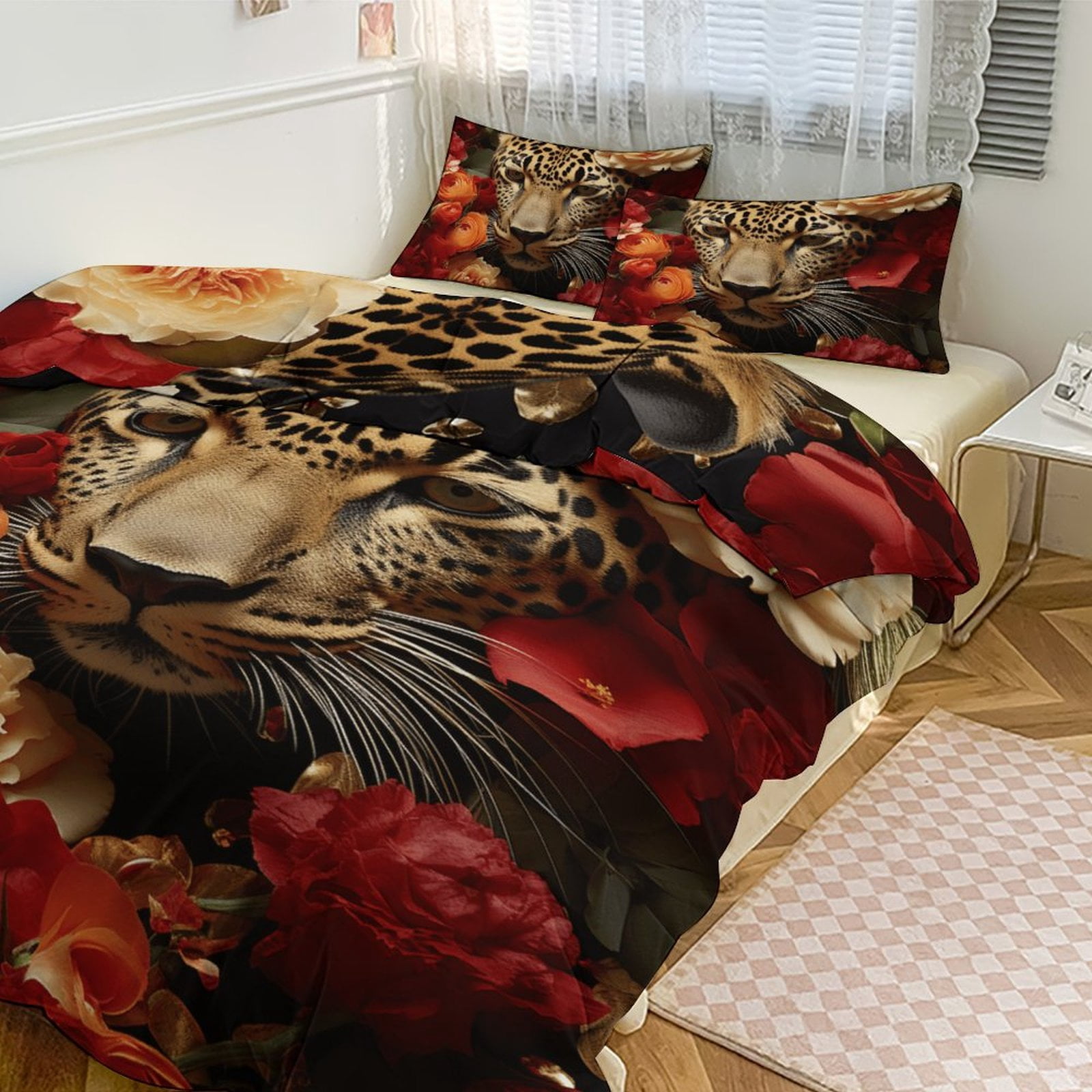 Forest Colored Leopard Flower Leaves 3D Duvet Cover Set Quilt Cover ...