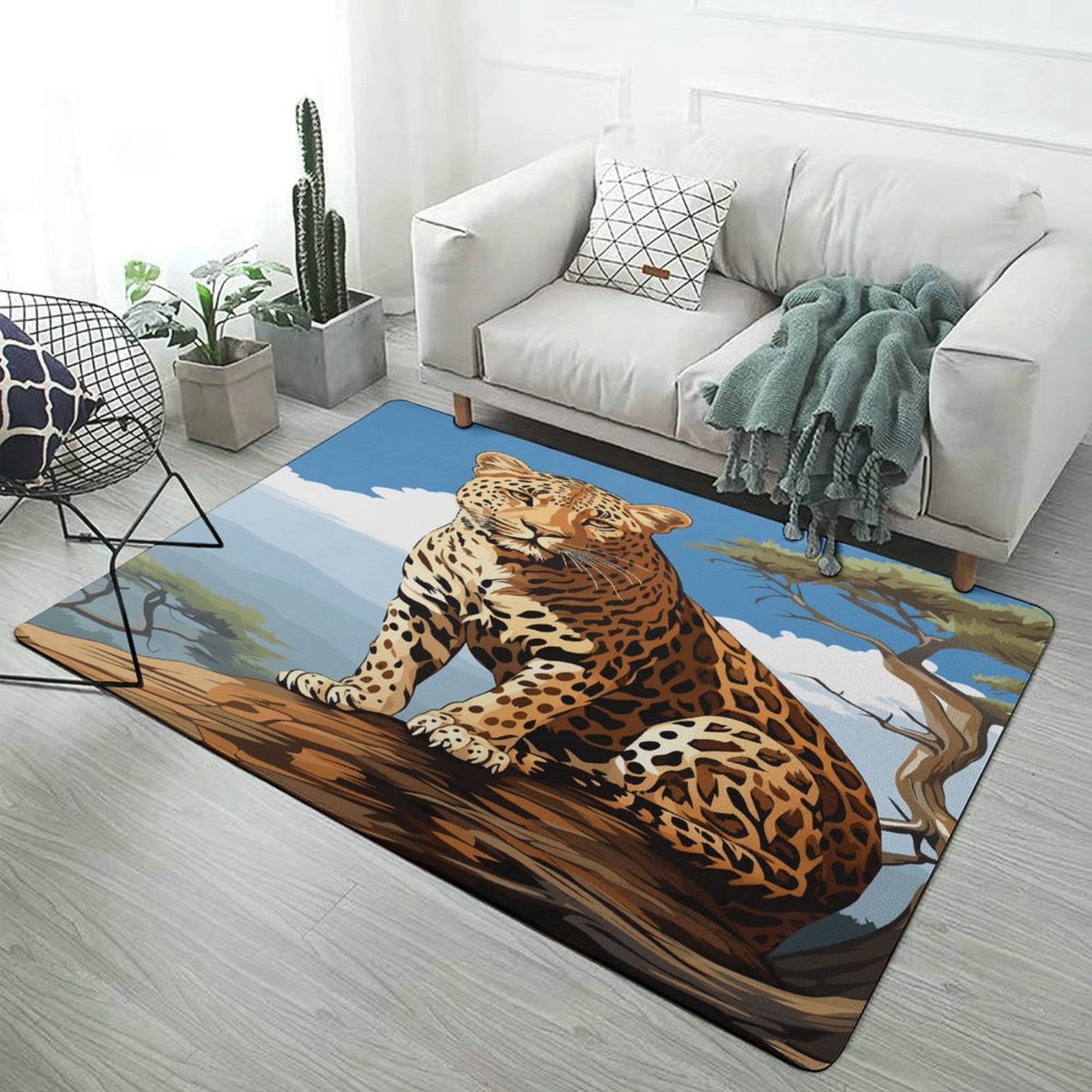 Forest Colored Leopard Flower Leaves Area Rugs Carpet Suitable for ...