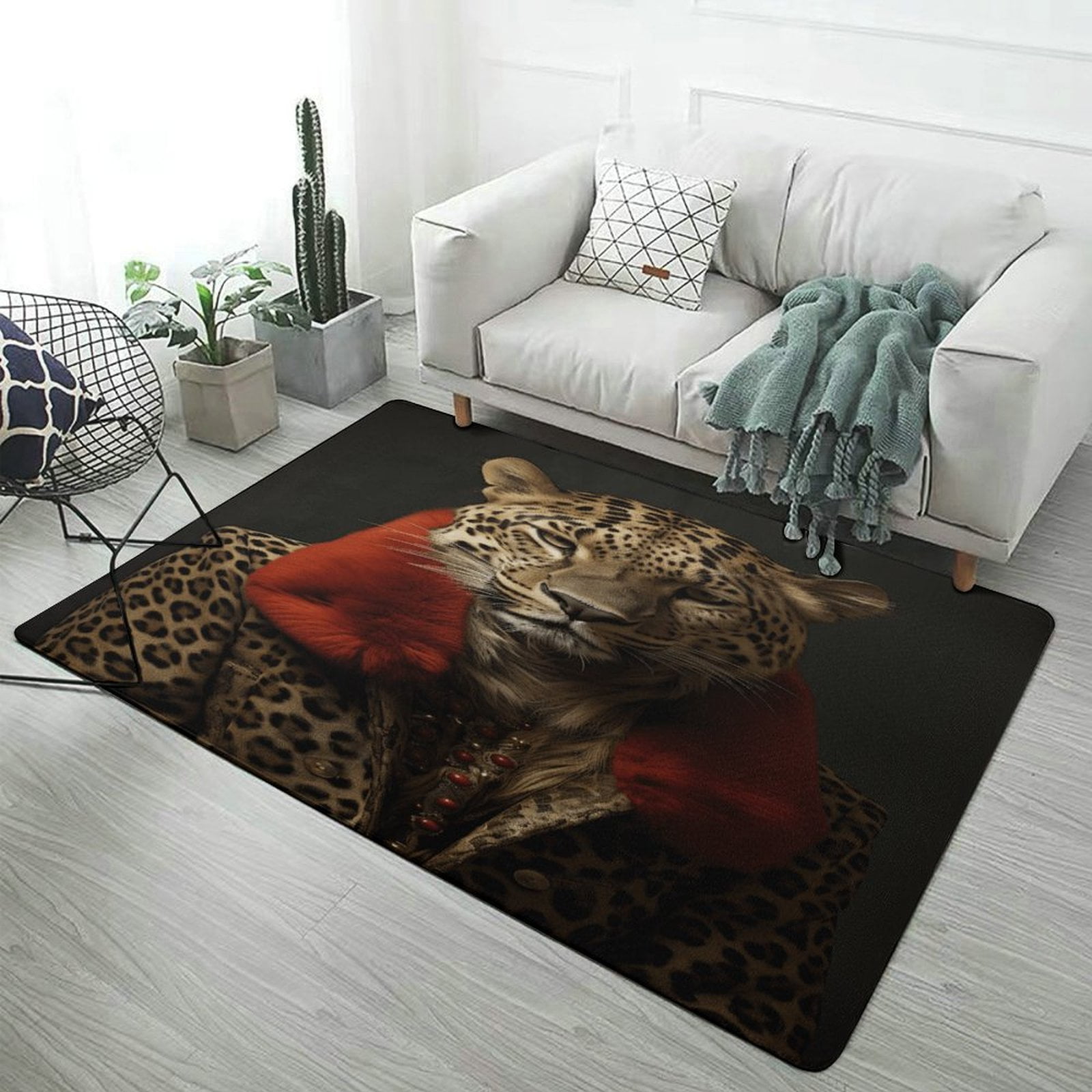 Forest Colored Leopard Flower Leaves Carpet Style Living Room Bedroom ...