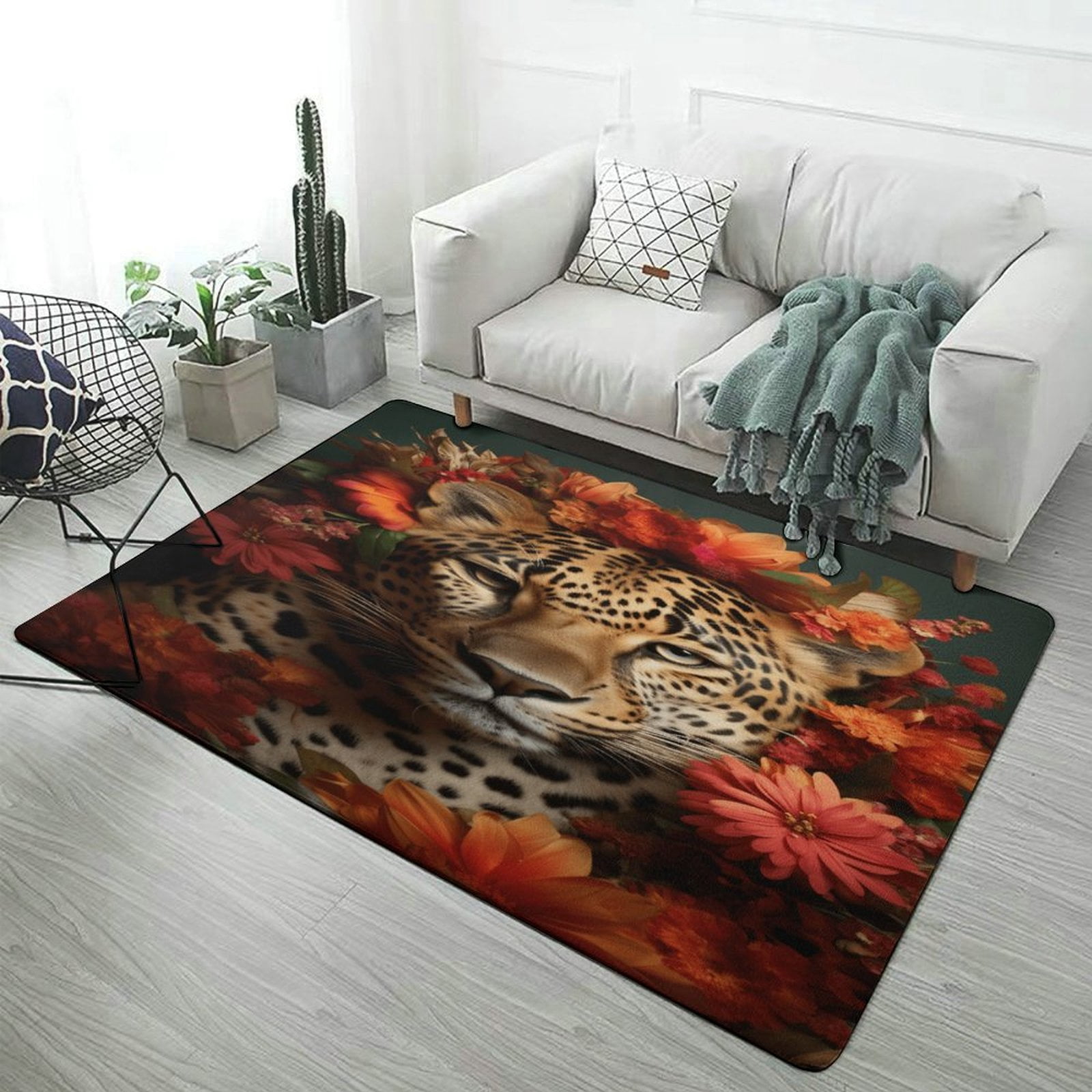 Forest Colored Leopard Flower Leaves Carpet for Home Decoration Rugs ...