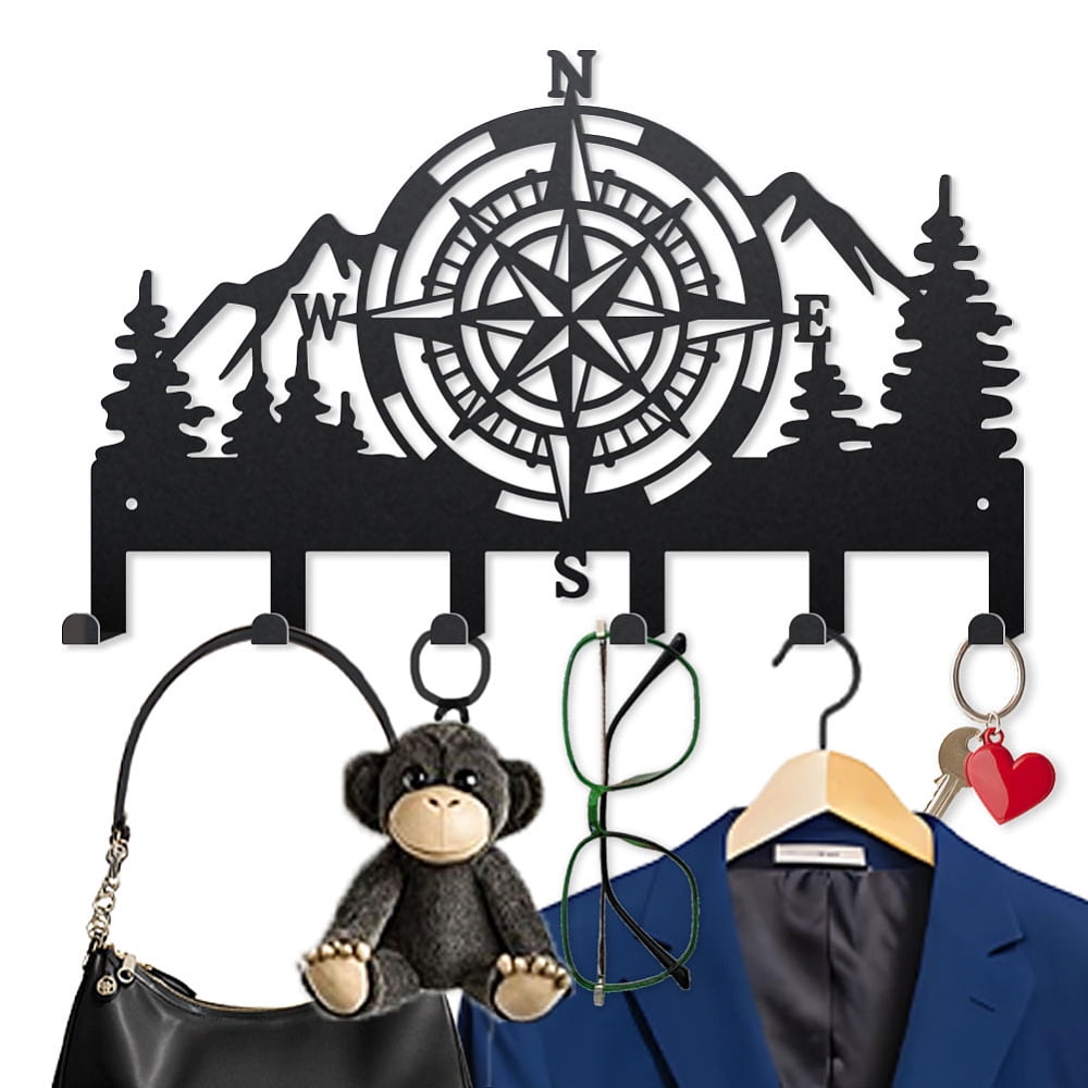 Forest Compass Key Holder Wall Mount 15.7×9.8inch Mountain Tree Metal ...